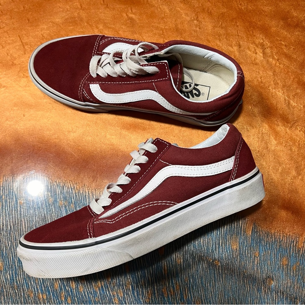 Vans Old Skool Skate Shoes Maroon White Size 7 - Gem